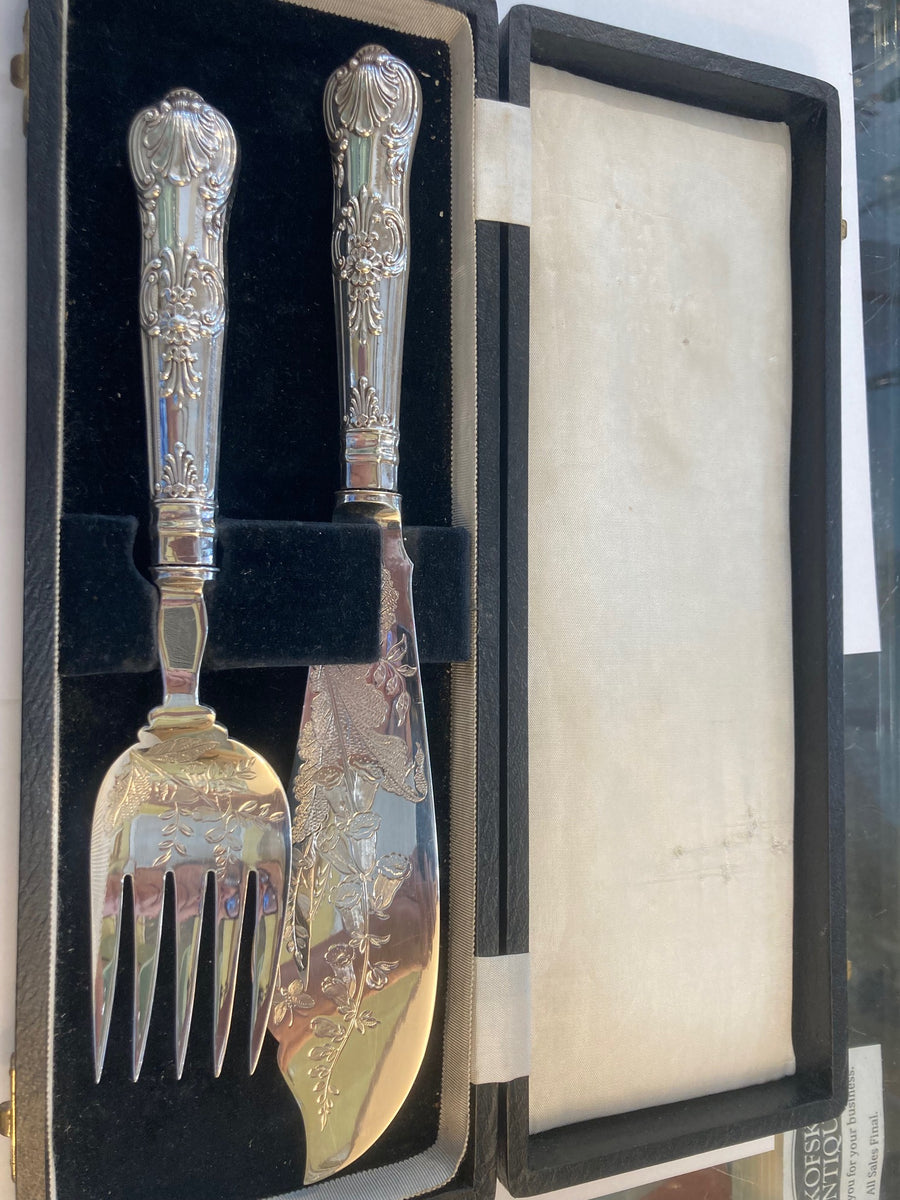 English Silver Plate Fish Serving Set in Box – Kofski Antiques