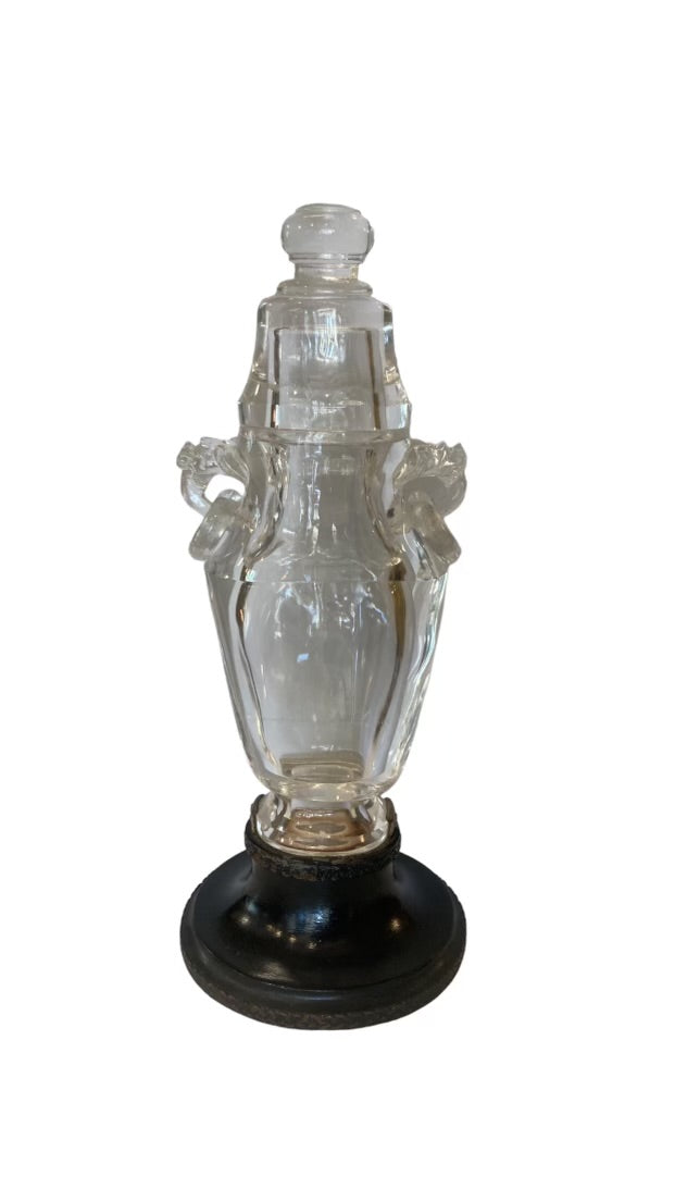 Clear Crystal Vessel with Lid on Stand – Kofski Antiques